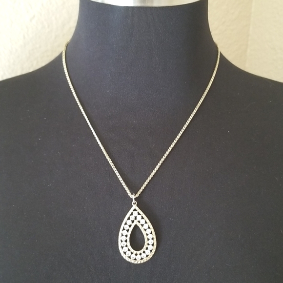 Jewelry | Vintage Gold Open Tear Drop Rhinestone Necklace | Poshmark